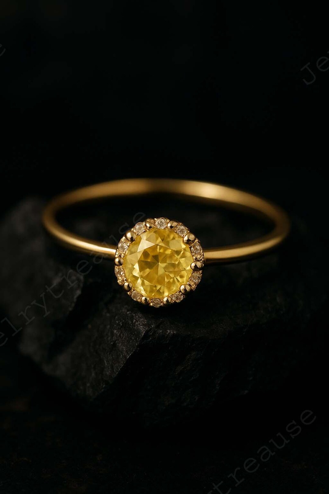 14k Solid Gold Round Citrine Ring, Gold November Birthstone Ring for ...