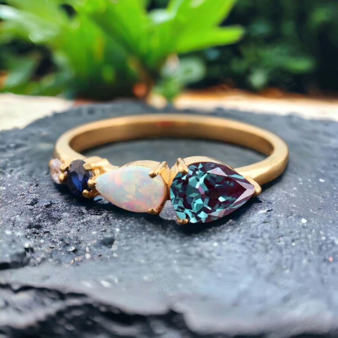 Vintage Alexandrite Opal Engagement Ring, Pear Cut Gemstone Wedding ...