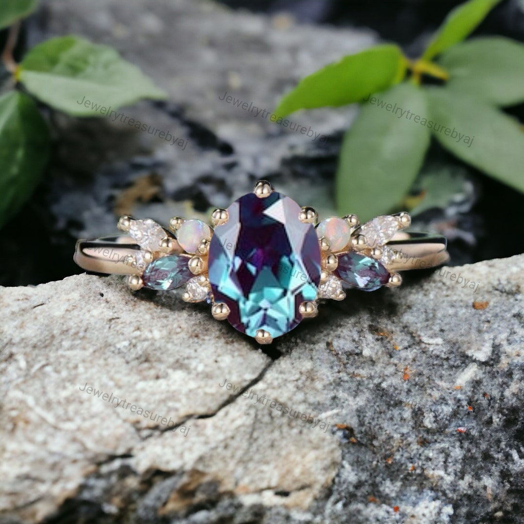 Oval Cut Alexandrite Engagement Ring, Alexandrite Opal Promise Ring ...