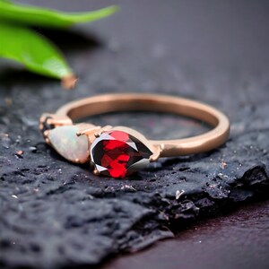 Vintage Red Ruby Opal Ring Engagement Ring Pear Cut Pink Gemstone ...