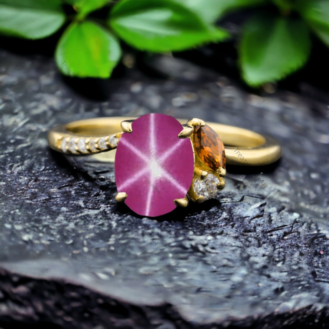 Oval Shape Star Ruby Engagement Ring Marquise Cut Citrine Bridal ...