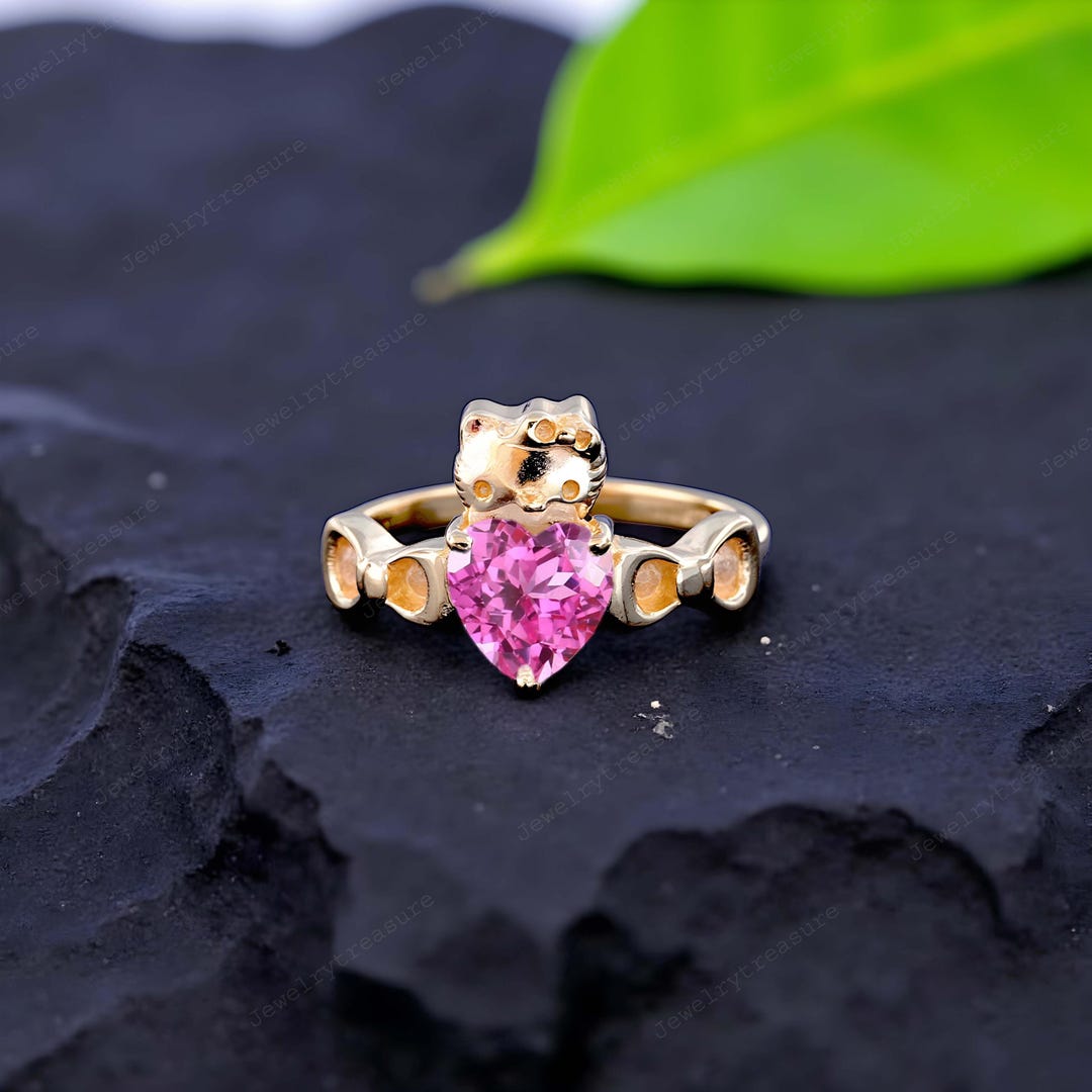 Heart Pink Sapphire Ring, 925 Sterling Silver Promise Ring, Kitty ...