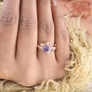 Alexandrite Engagement Ring, Nature Inspired Color Change Ring, Moon ...
