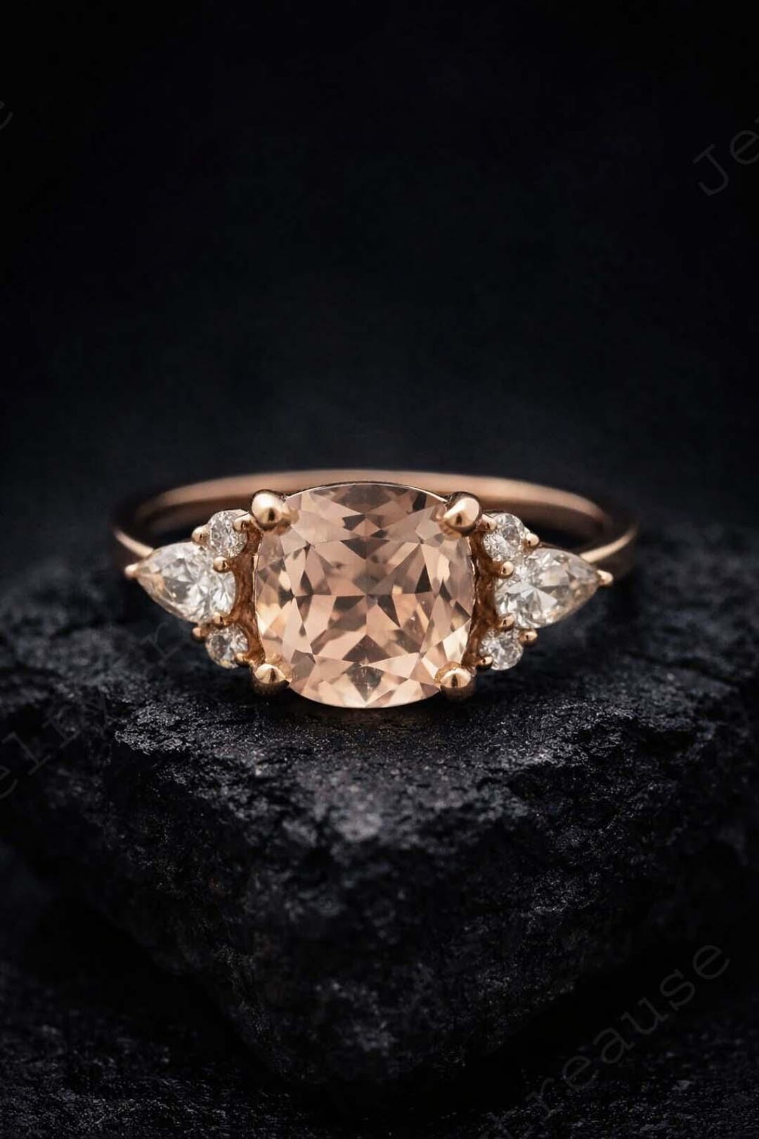 Cushion Cut Morganite Engagement Ring Art Deco 9K Rose Gold Pink ...