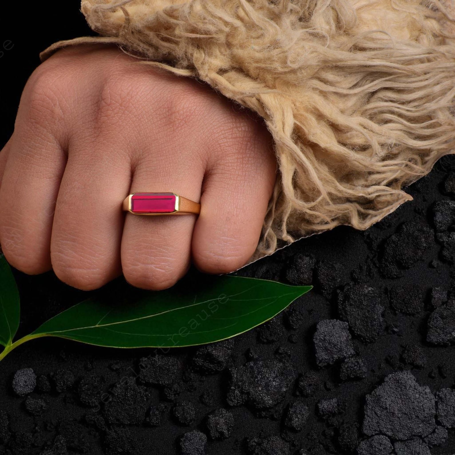Ruby Signet Ring / Vintage 14K Gold Ring / Baguette Ruby Red Stone Ring ...