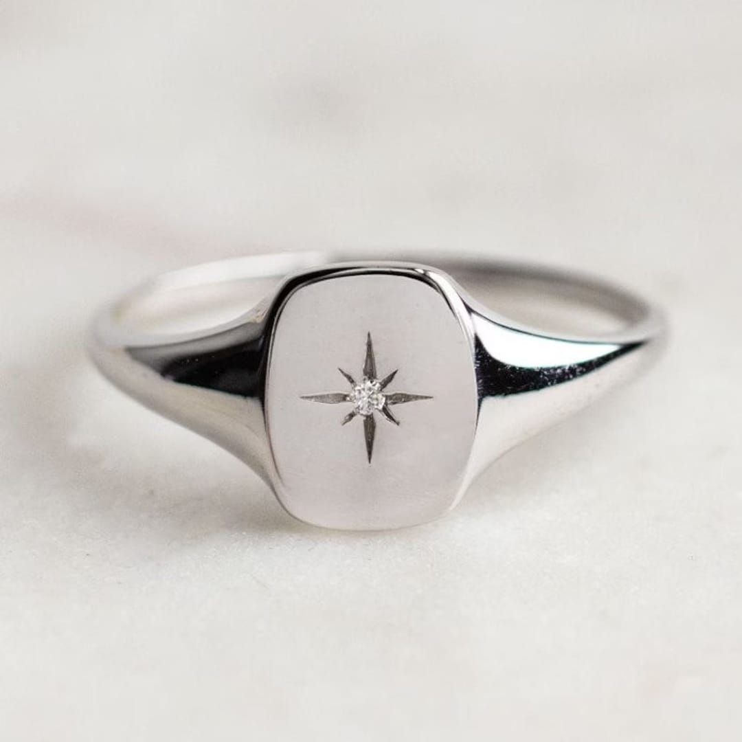 Star CZ Ring-cz Signet Ring-statement Ring-minimalist Ring-sterling ...