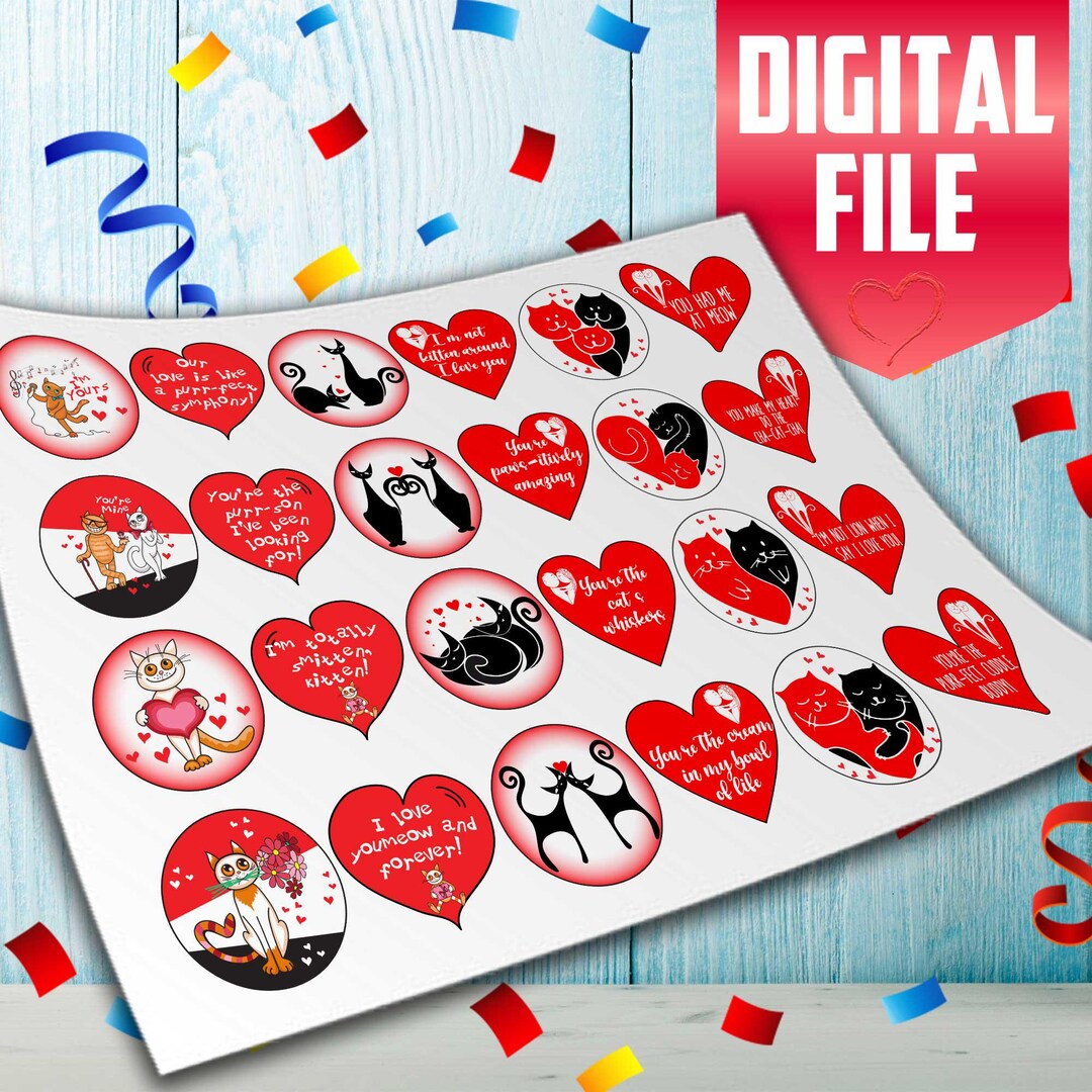 Valentine's Day Cat Cupcake Toppers, I Love You Party (digital File) - Etsy