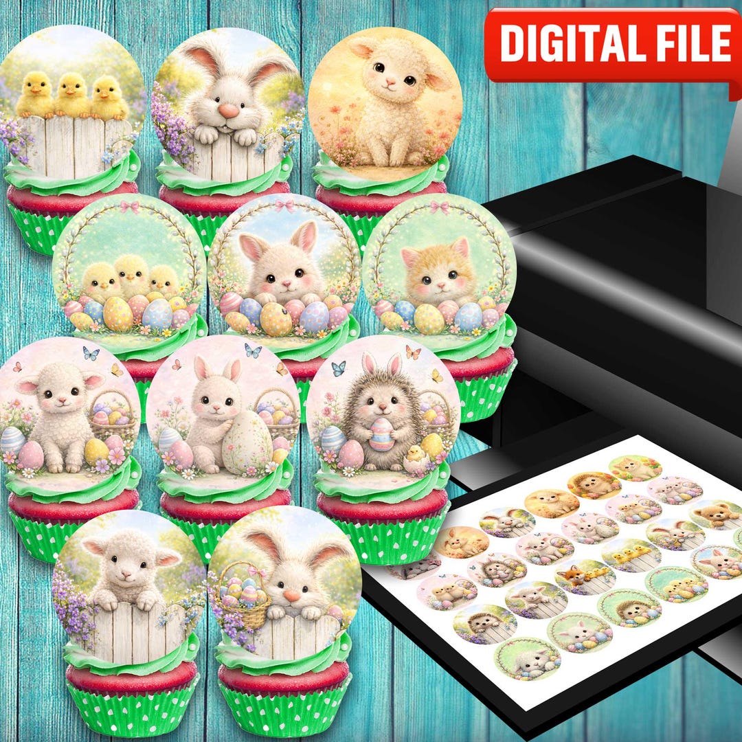 Easter Animal Cupcake Toppers, Printable Party Decorations (digital ...