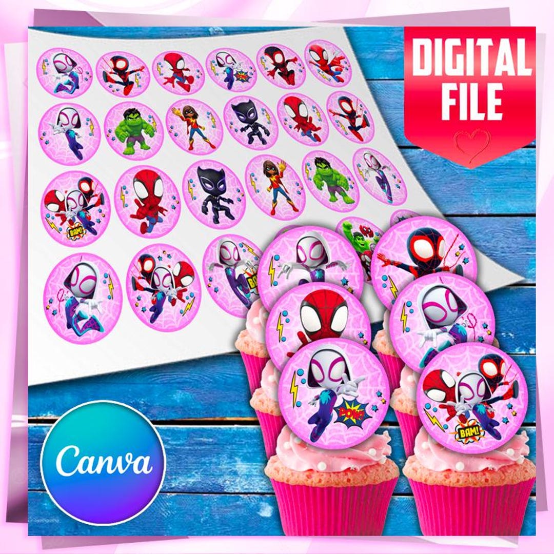 Spidey Pink Cupcake Toppers – 24 Round Printable Images (letter Size, 1 ...