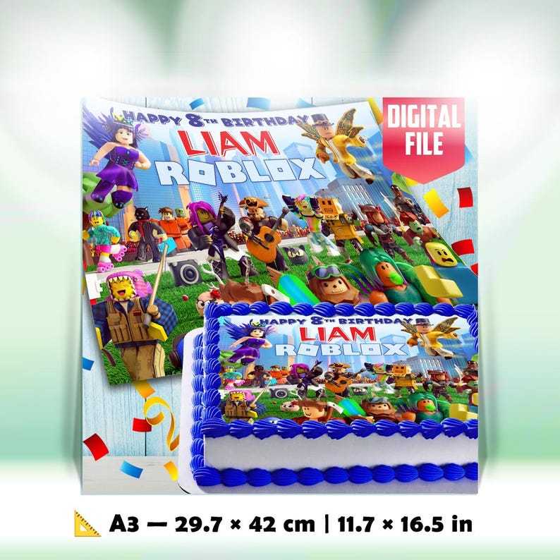 Editable Roblox Birthday Cake Topper | Printable Canva Template ...