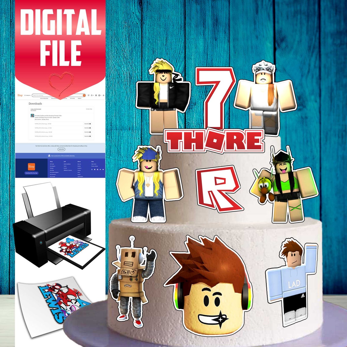 DIGITAL FILE Printable Set of 10 Roblox Cake Topper, Roblox Birthday ...