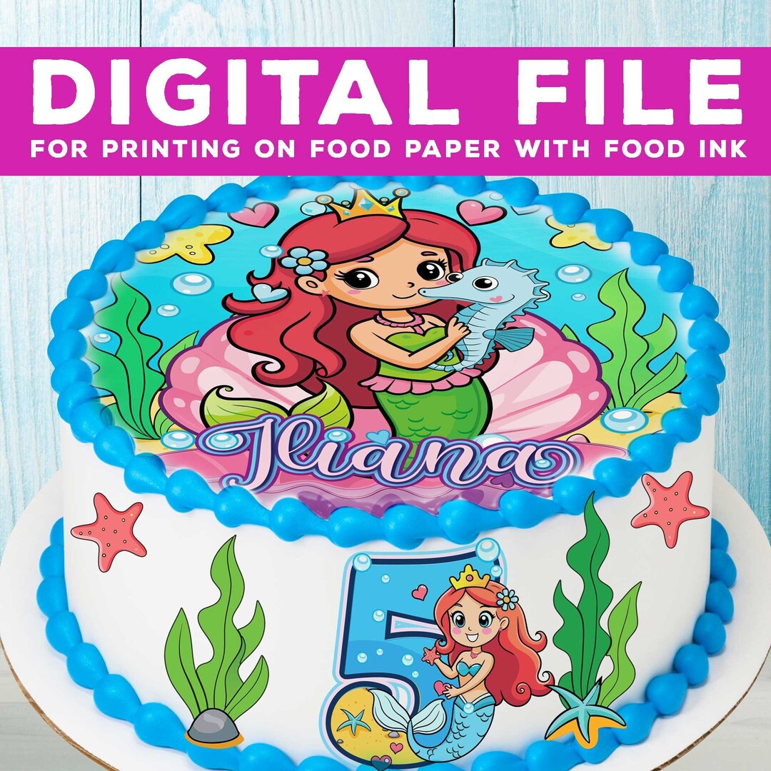 DIGITAL FILE. Printable Cake Cartoon Mermaid Princess, Cake Cartoon ...