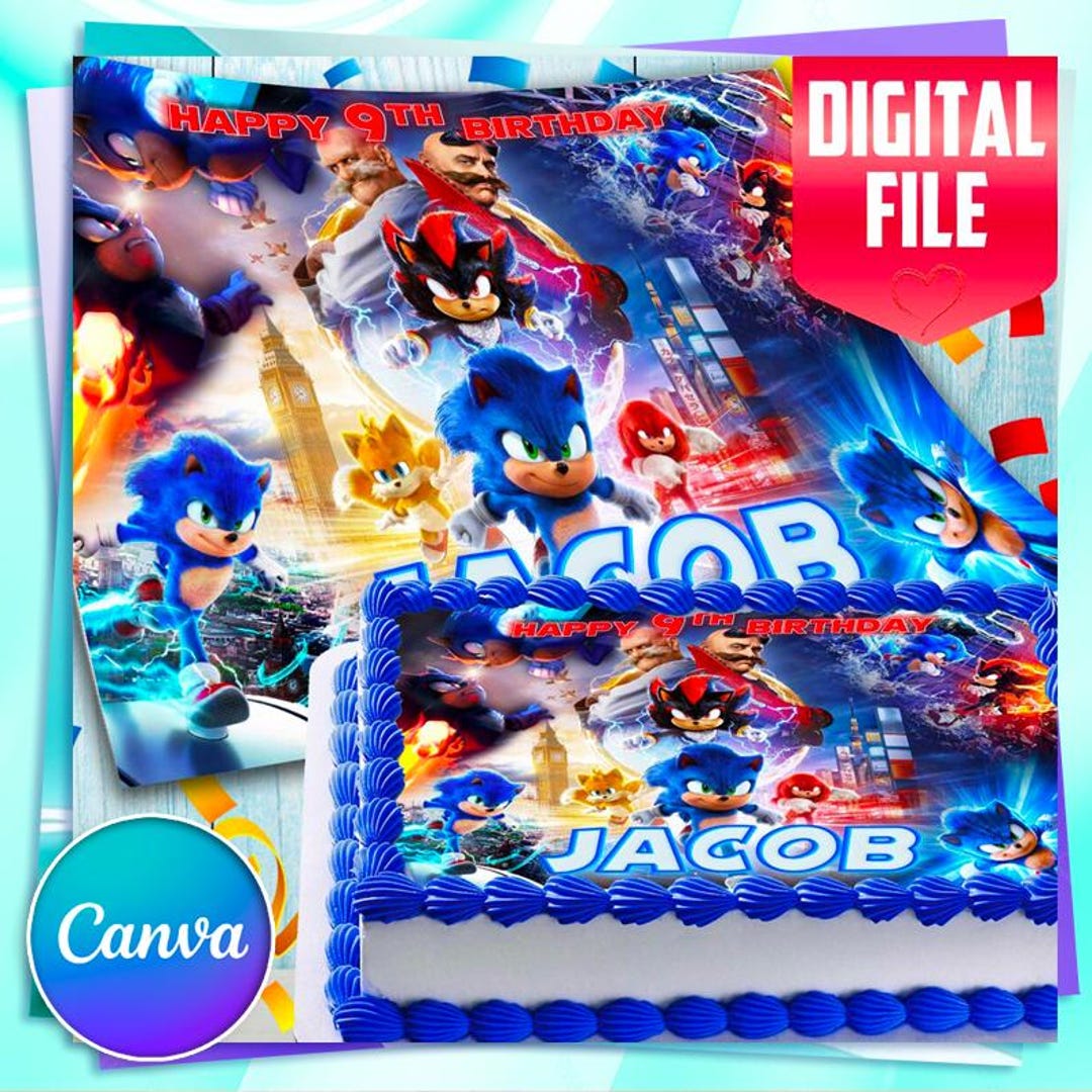 Editable Sonic Birthday Cake Topper | Canva Digital Template ...