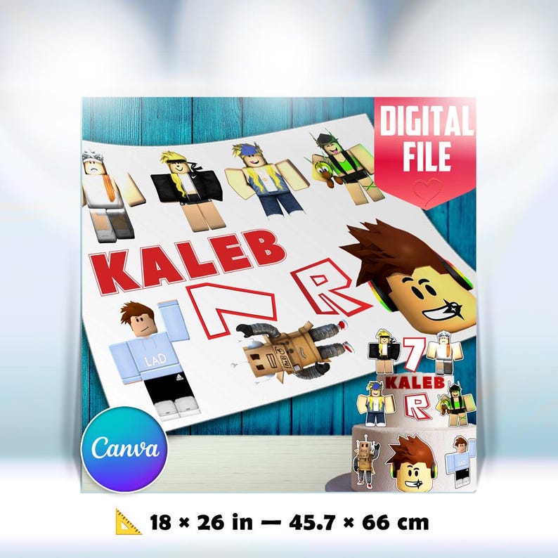 Editable Roblox Birthday Cake Topper | Printable Canva Template ...