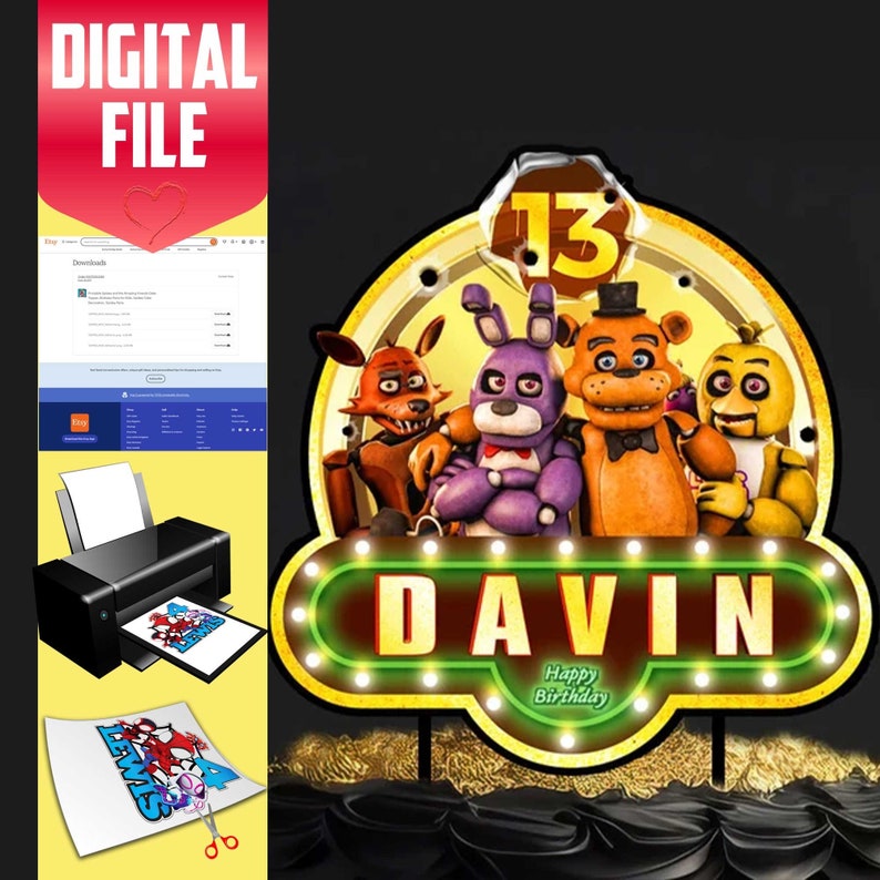 Printable Five Nights at Freddy Cake Topper, Birthday Party for Kids ...