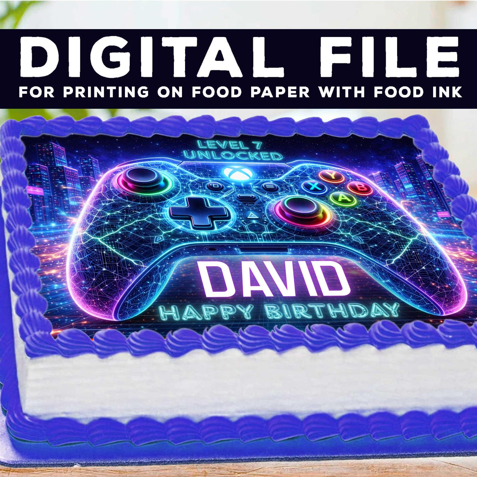 Personalized Neon Game Controller Cake Topper, Edible Image (digital ...