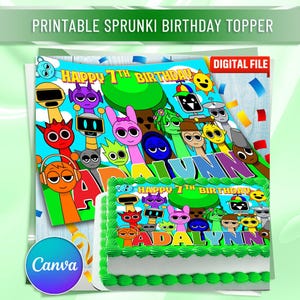 Editable Sprunki Birthday Cake Topper | Printable Canva Template 18x26 ...