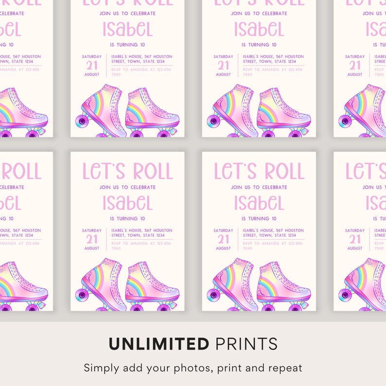 Skate Party Birthday Invitation Template, Lets Roll Invite, Roller ...