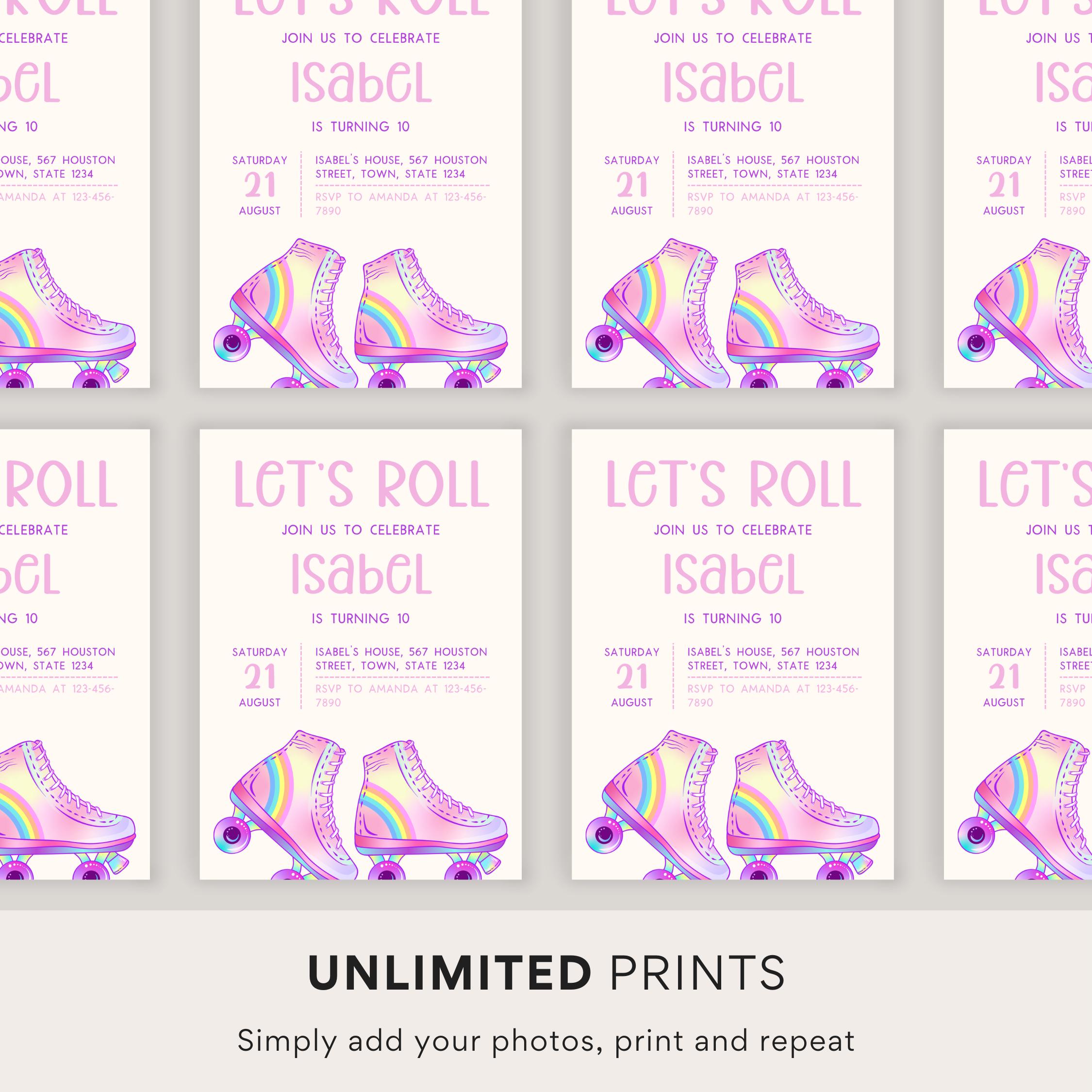 Skate Party Birthday Invitation Template, Lets Roll Invite, Roller ...