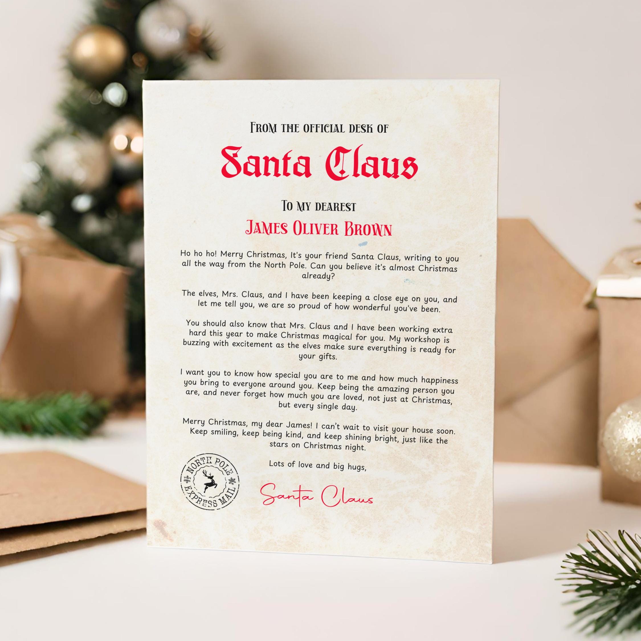 Letter From Santa Printable Template, Rustic Father Christmas Letter ...