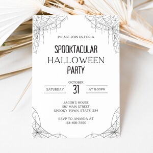 Spider Halloween Party Invitation Template, Gothic Halloween Stationary ...