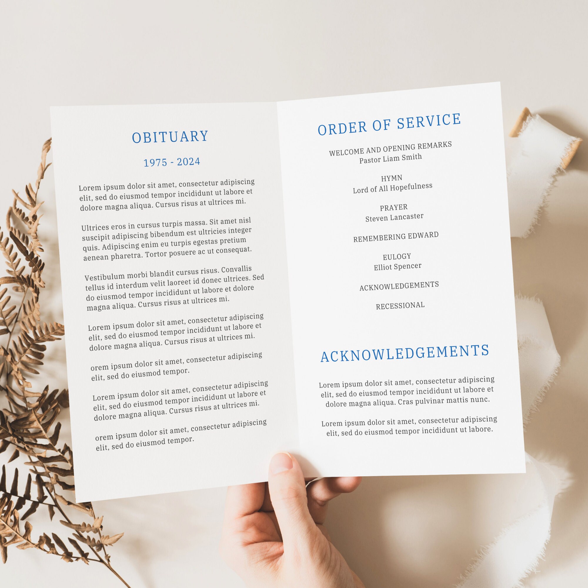 Unique Funeral Program Template for Man, Memorial Service Brochure ...