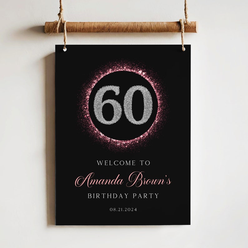 60th Birthday Rose Gold Poster, Sixtieth Welcome Sign Template ...