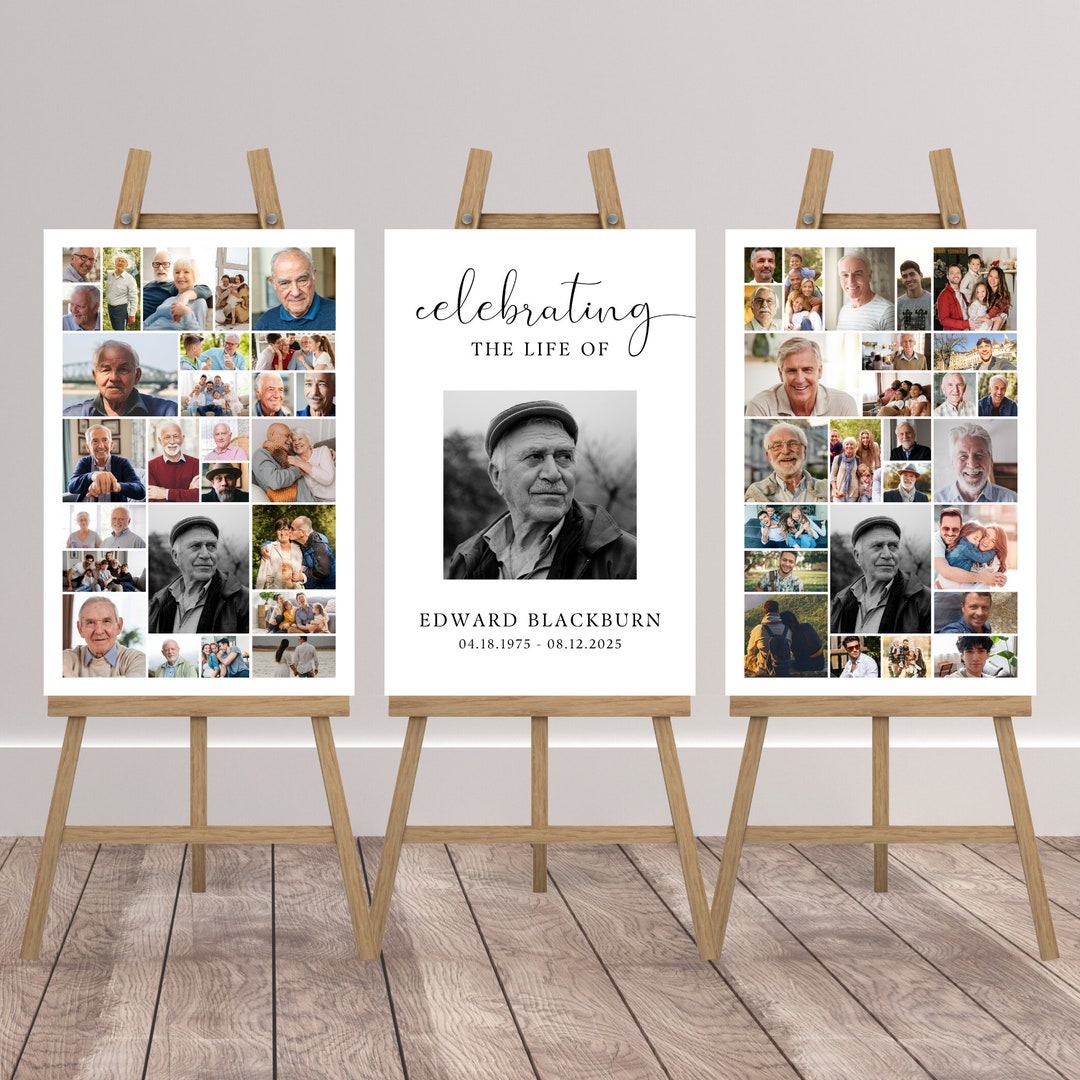 Memorial Collage Set, Minimal Funeral Poster, Celebration of Life ...