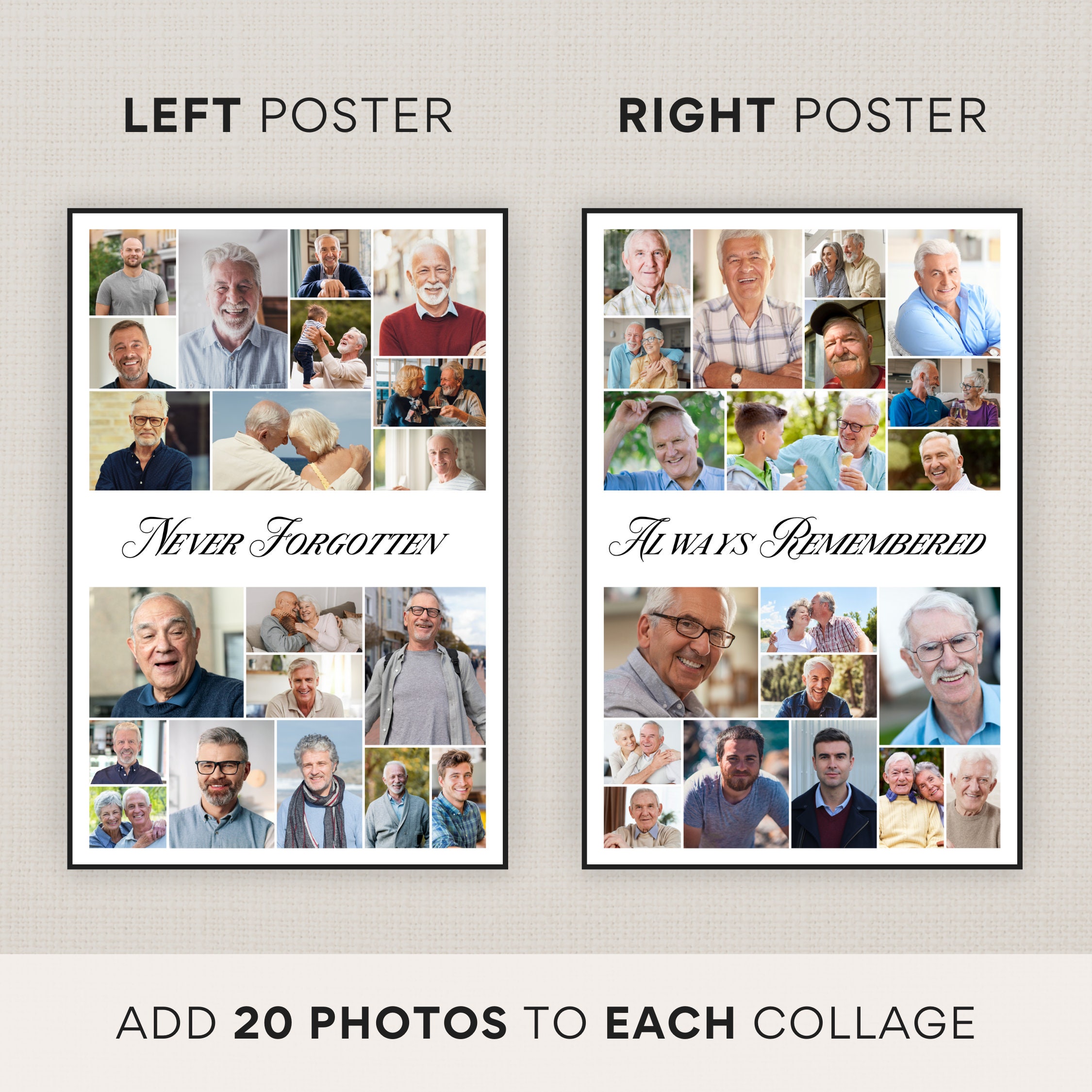 Minimal Funeral Collage Board With 40 Photos, Memorial Poster Montage ...