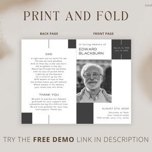 Funeral Program Template for Man With Photo Masculine Order - Etsy