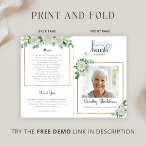 Greenery Funeral Program Template for Woman, Eucalyptus Obituary ...