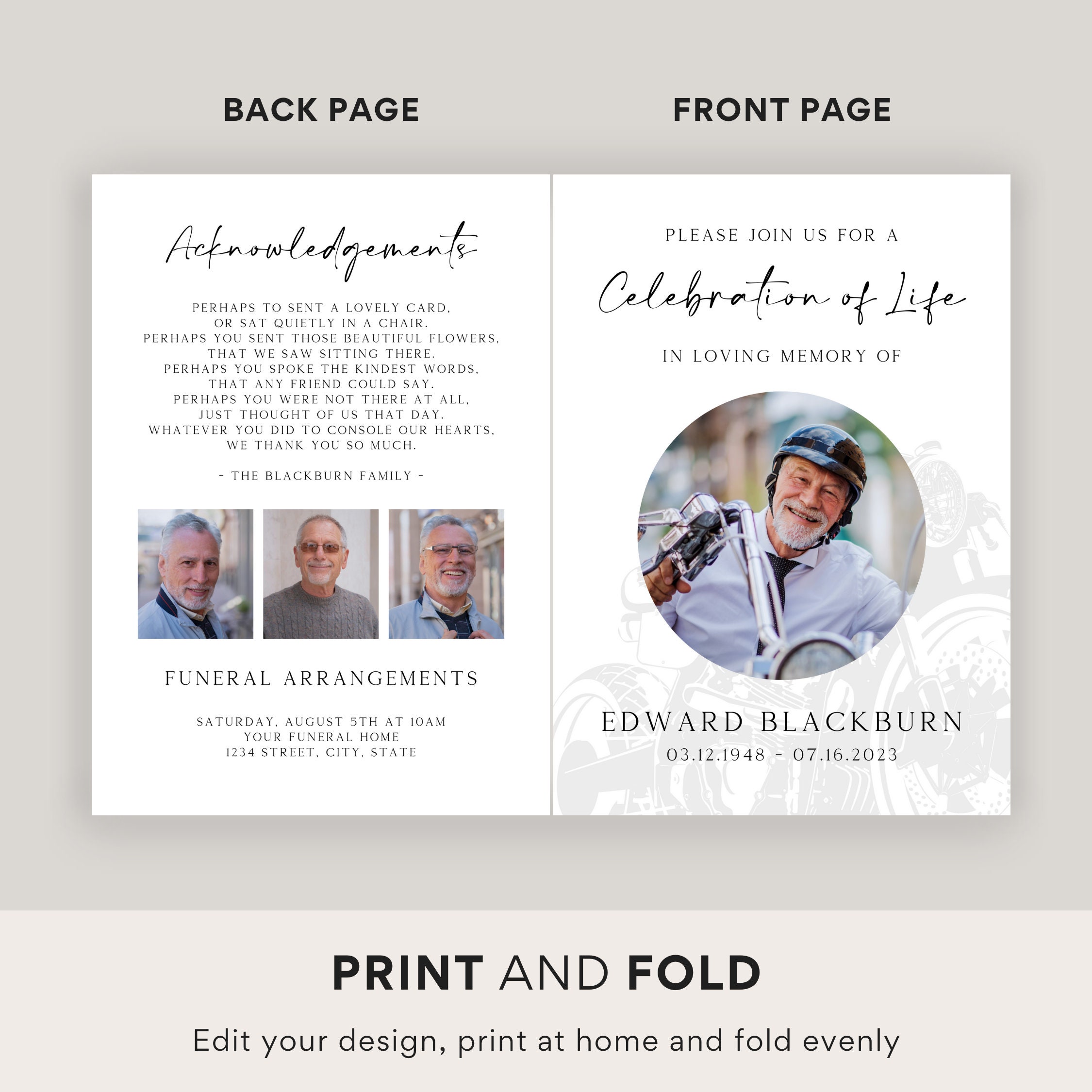 Motorcycle Funeral Program Template for Man, Folded Celebration of Life ... Motorcycle Funeral Program Template for Man, Folded Celebration of Life ...