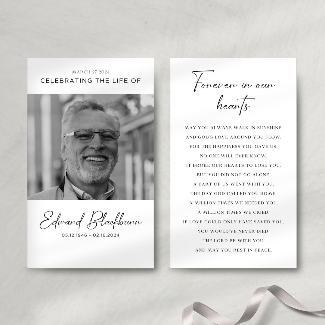 Minimalist Funeral Prayer Cards Template, Memorial Card, Obituary ...