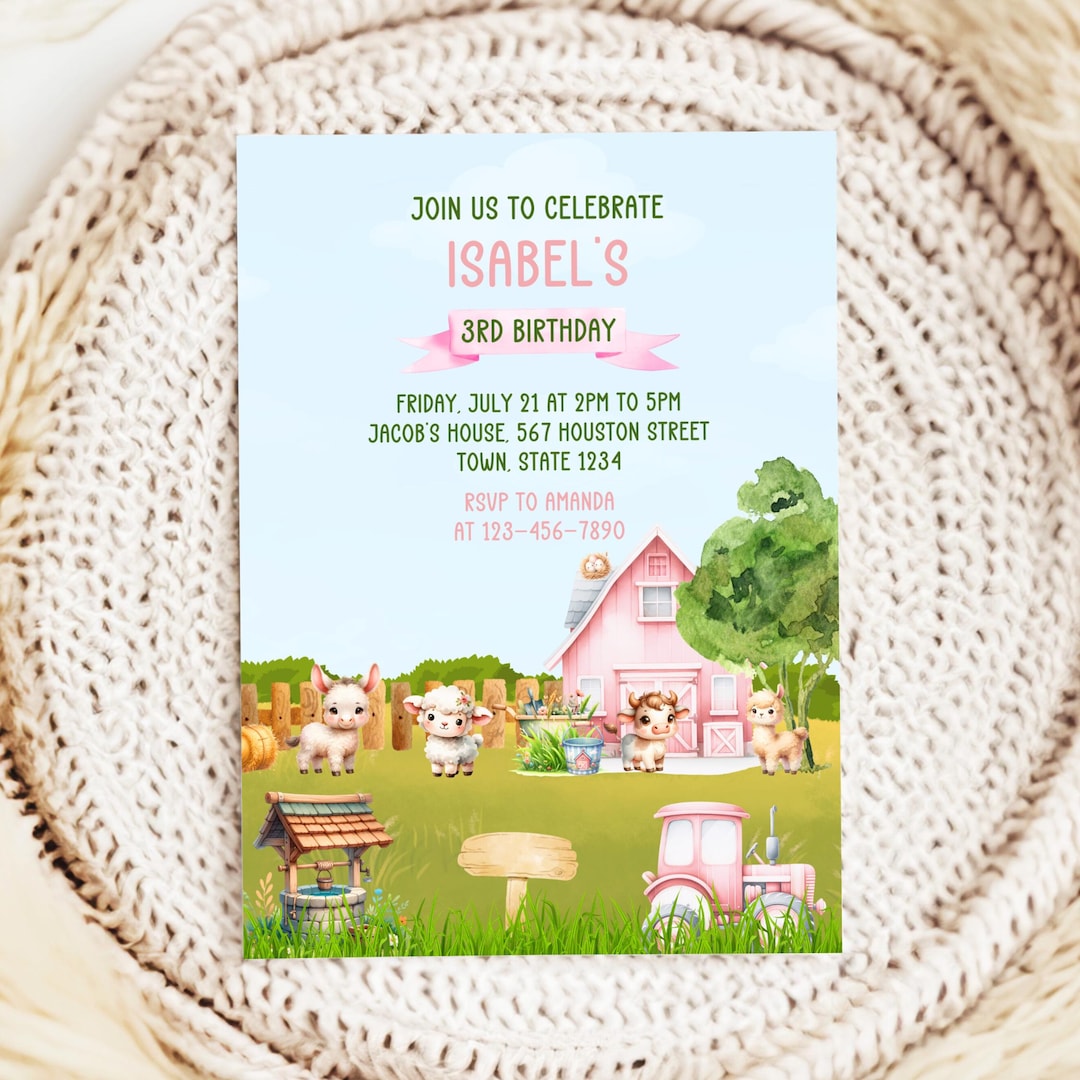 Farm Birthday Party Invitation Template, Barnyard Theme Invite, Farm ...
