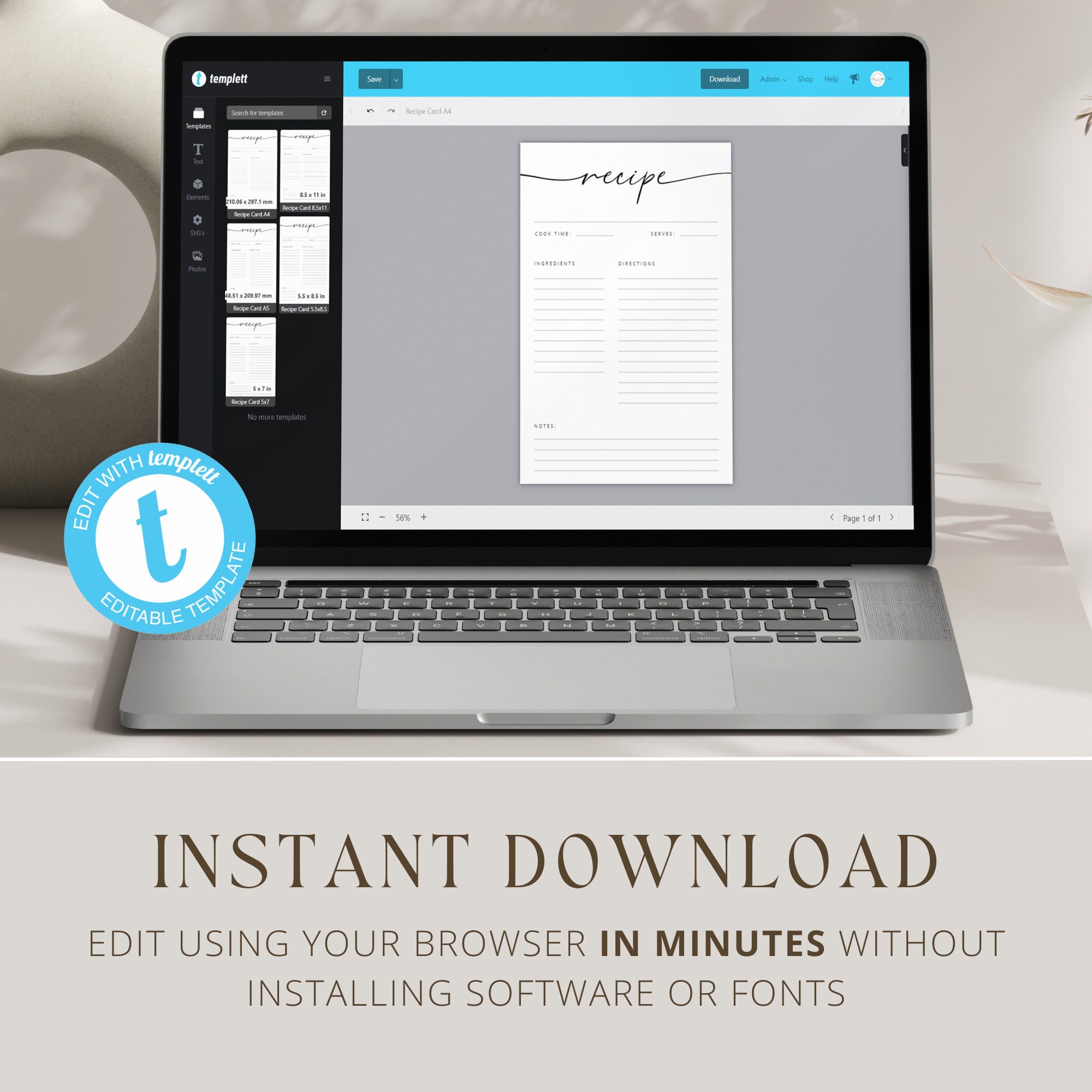 Personalized Recipe Template Simple Editable Recipe Cards - Etsy