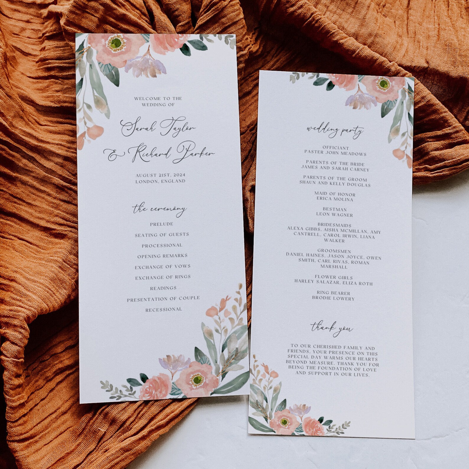 Floral Wedding Program Template, Order of Service, Baby Pink Ceremony ...