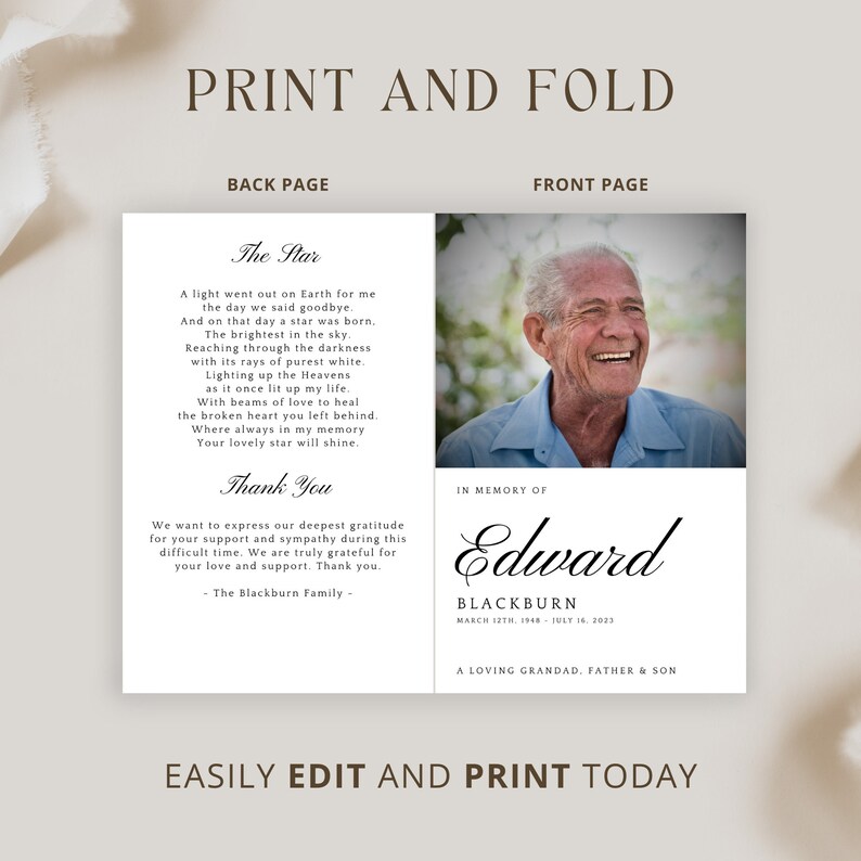 Masculine Funeral Program Template, Order of Service Booklet, Memorial ...