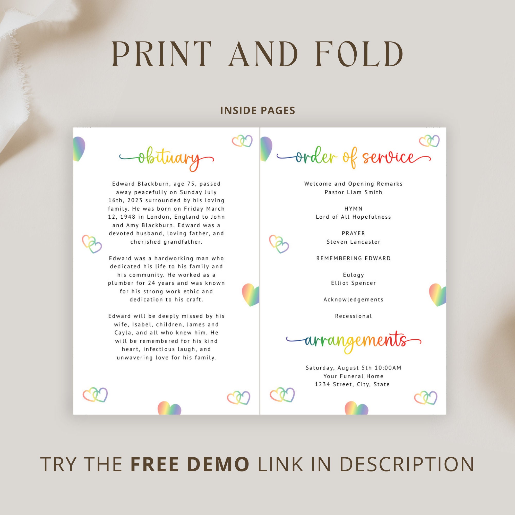 Pride Funeral Program Template Rainbow Obituary Personalized Funeral ...