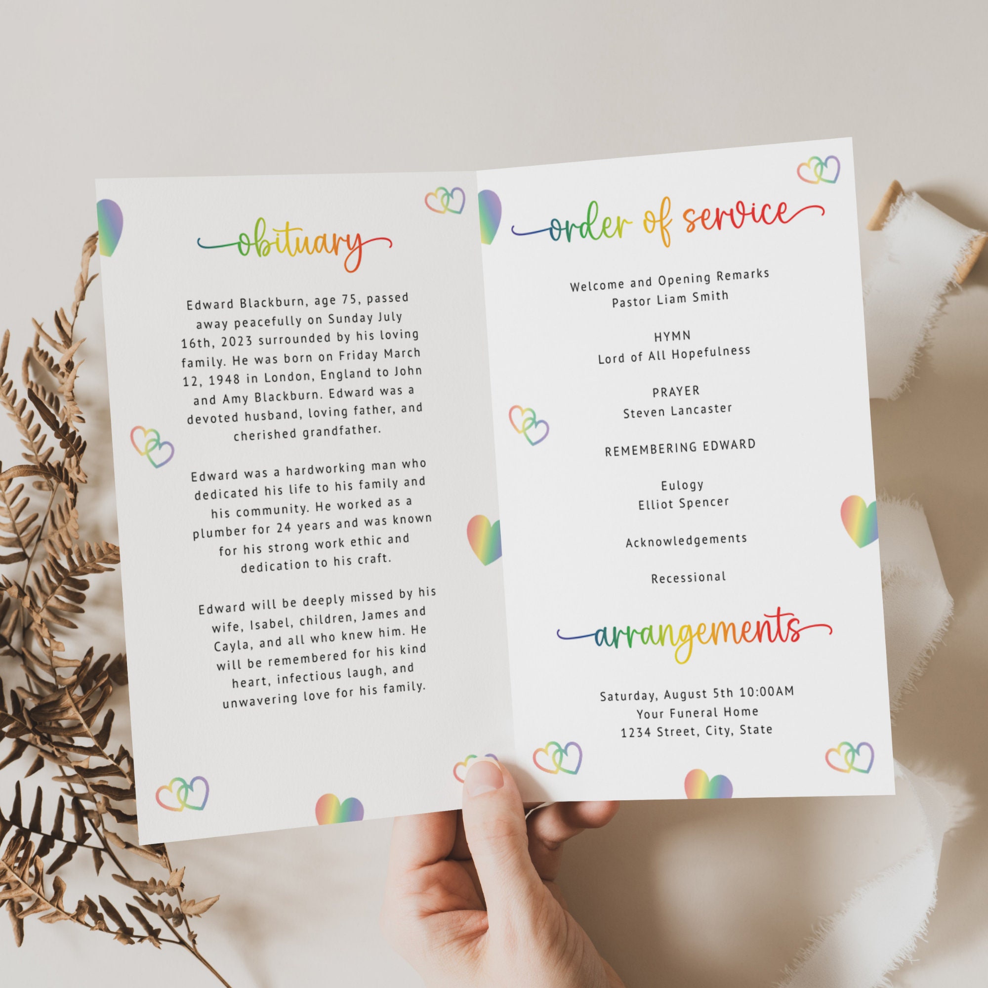 Pride Funeral Program Template Rainbow Obituary Personalized Funeral ...