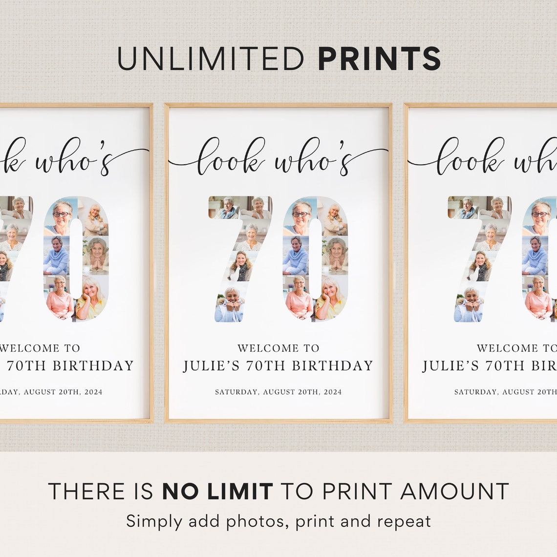 Minimalist 70th Birthday Collage Poster, Look Who's Turning Seventy ...