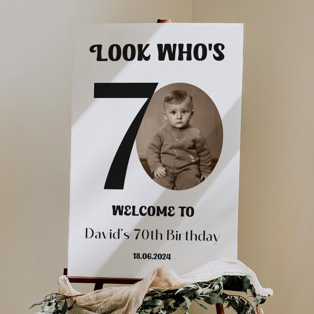 70th Birthday Photo Display Poster, Look Who's Turning Seventy Sign ...