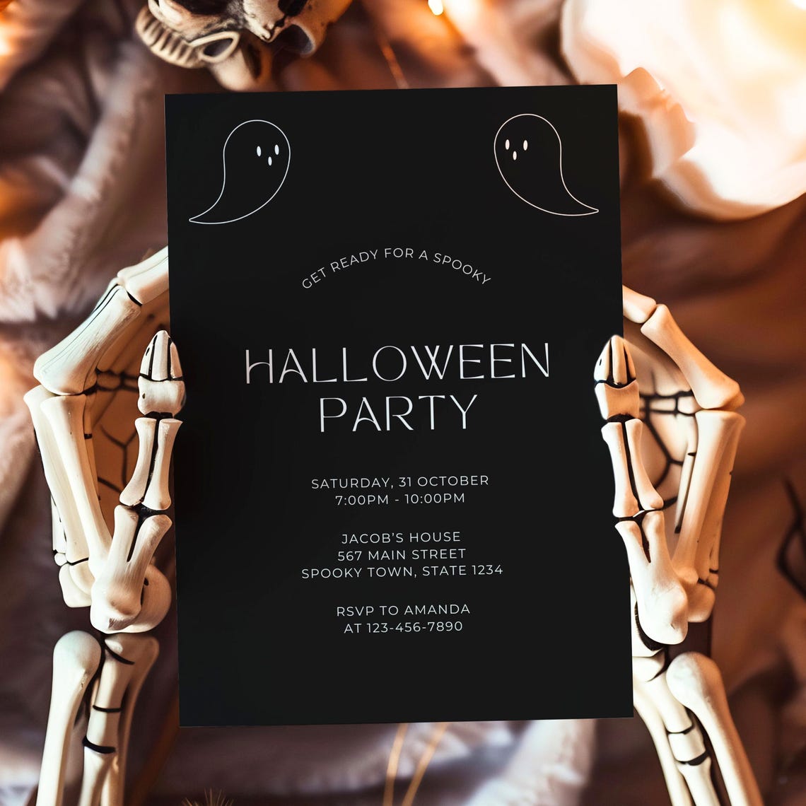 Cute Halloween Party Invitation Template, Halloween Ghost Party Invite ...