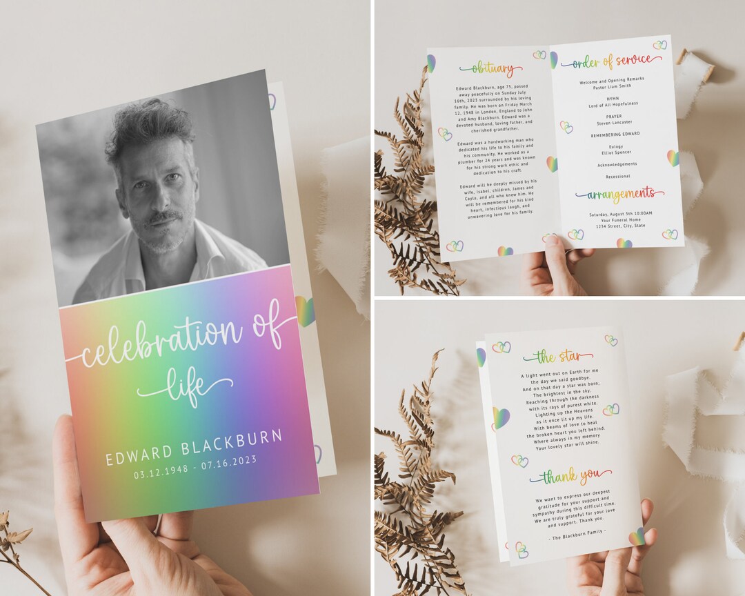 Pride Funeral Program Template Rainbow Obituary Personalized - Etsy