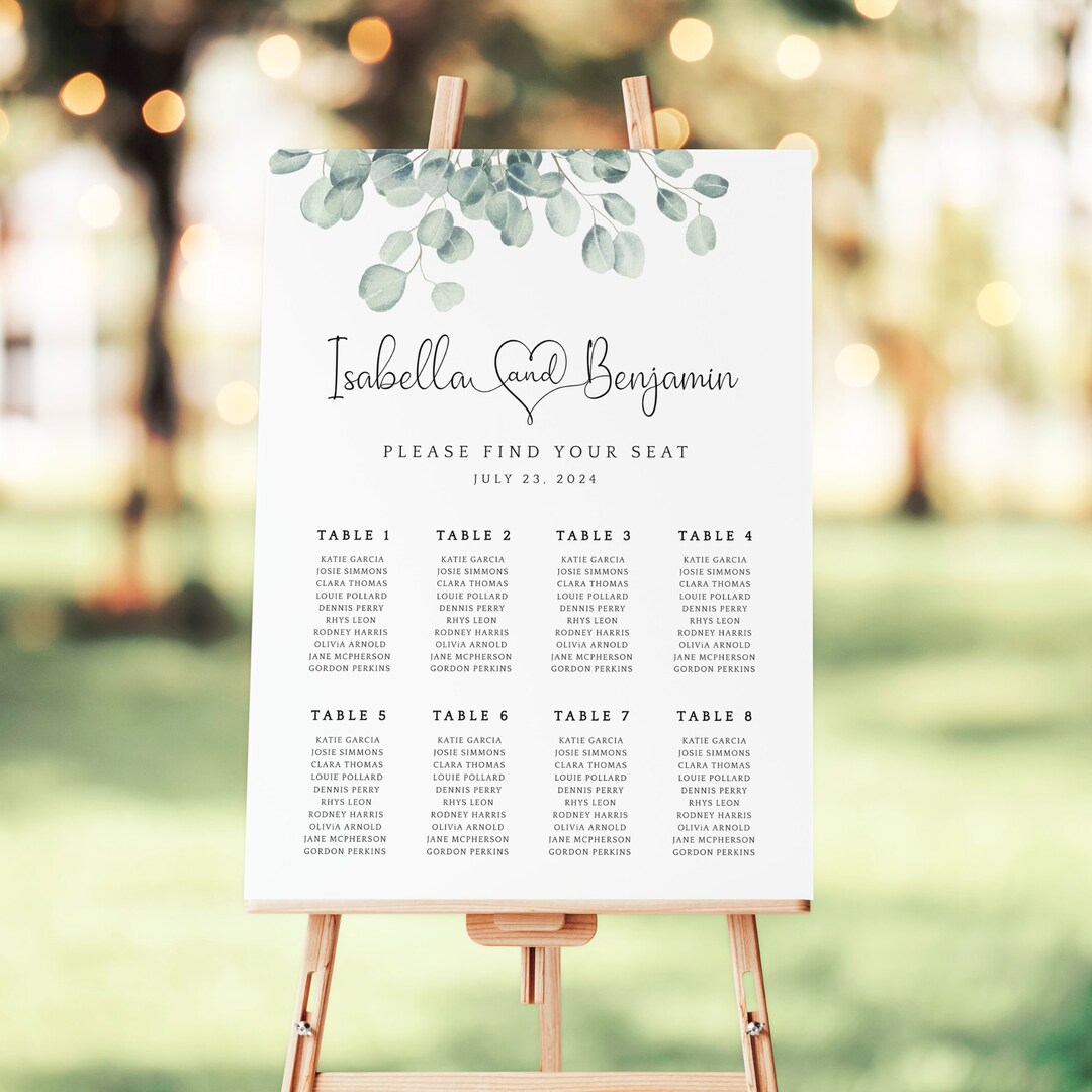 Greenery Seating Chart Template Eucalyptus Wedding Seating - Etsy UK