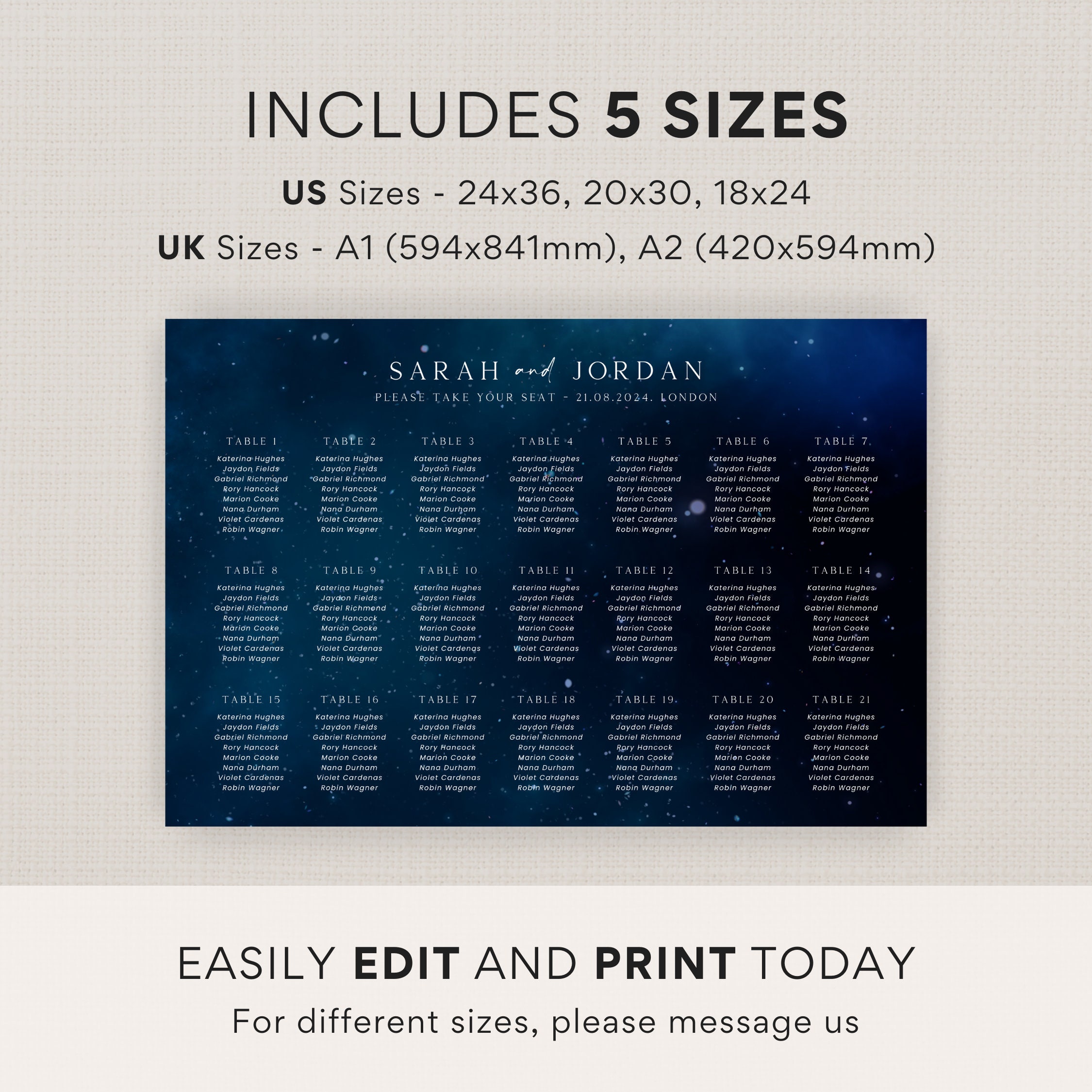 Blue Celestial Seating Chart for Wedding, Astrology Find Your Seat ...