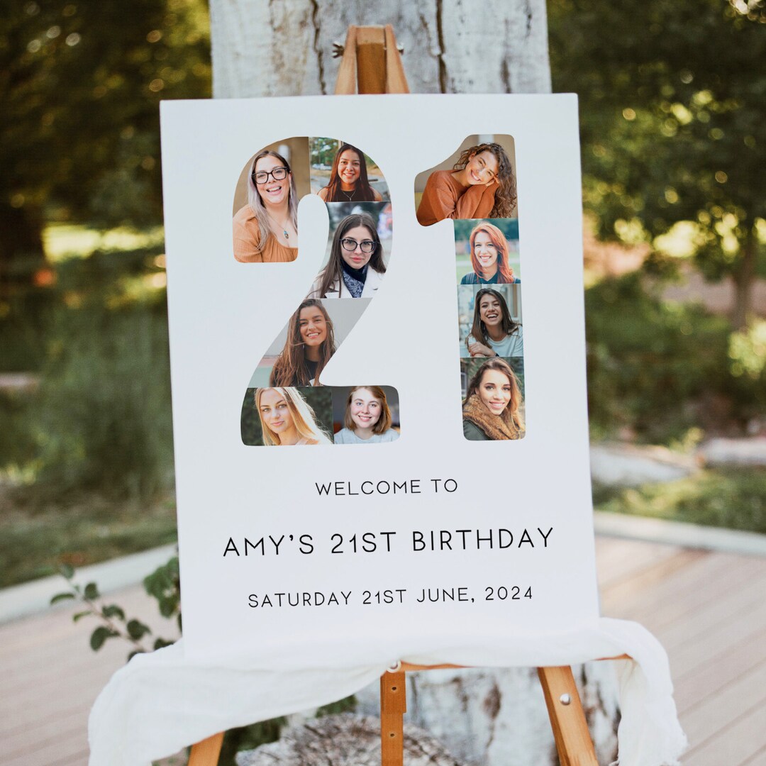 21st Birthday Collage Sign, Photo Display Board, Twenty First Welcome ...