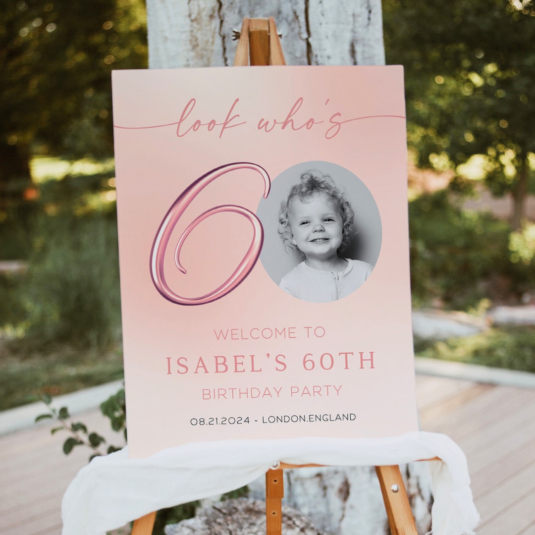 60th Birthday Welcome Sign for Woman, Female Photo Board, Rose Gold ...