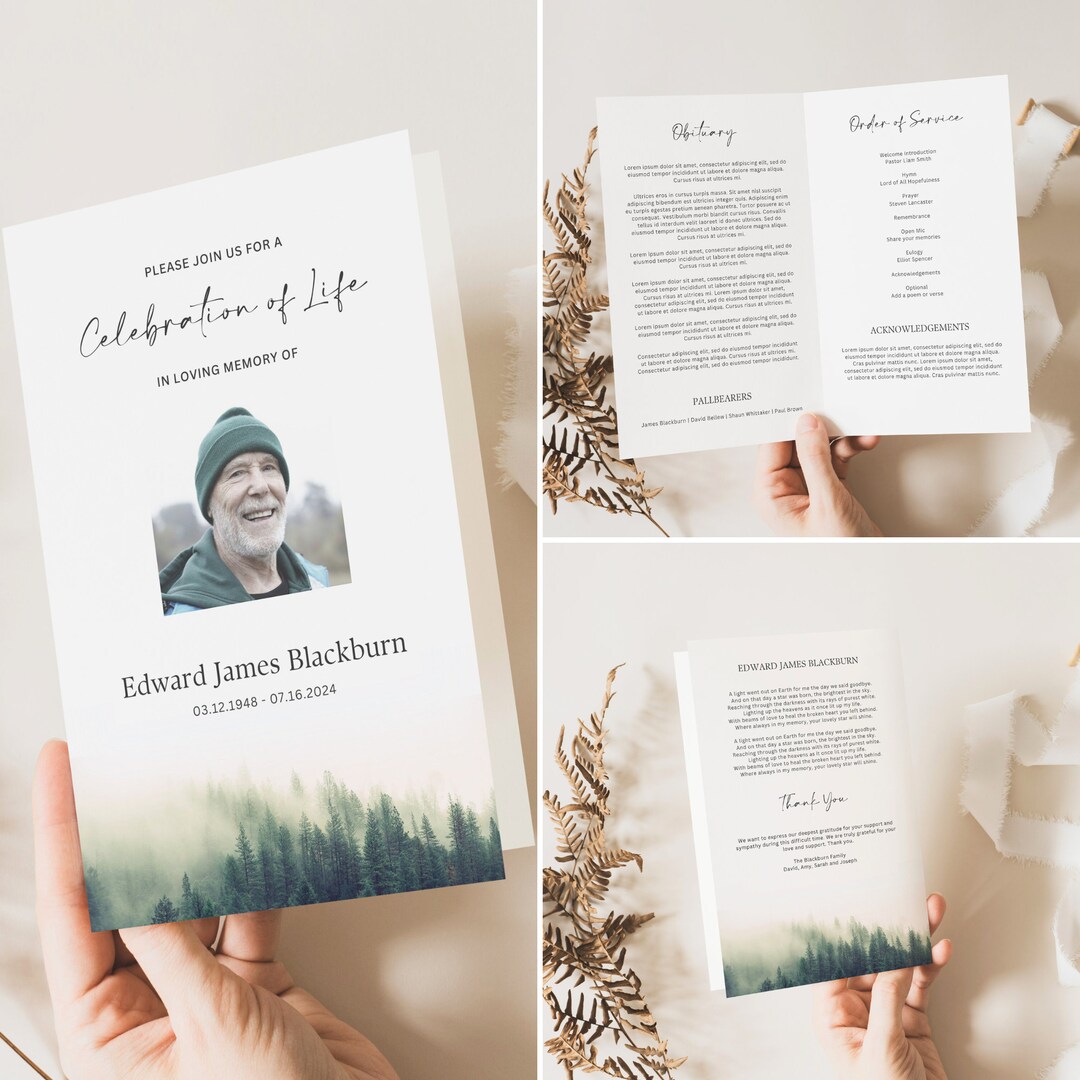 Forest Funeral Program, Outdoor Obituary Template, Printable Order of ...
