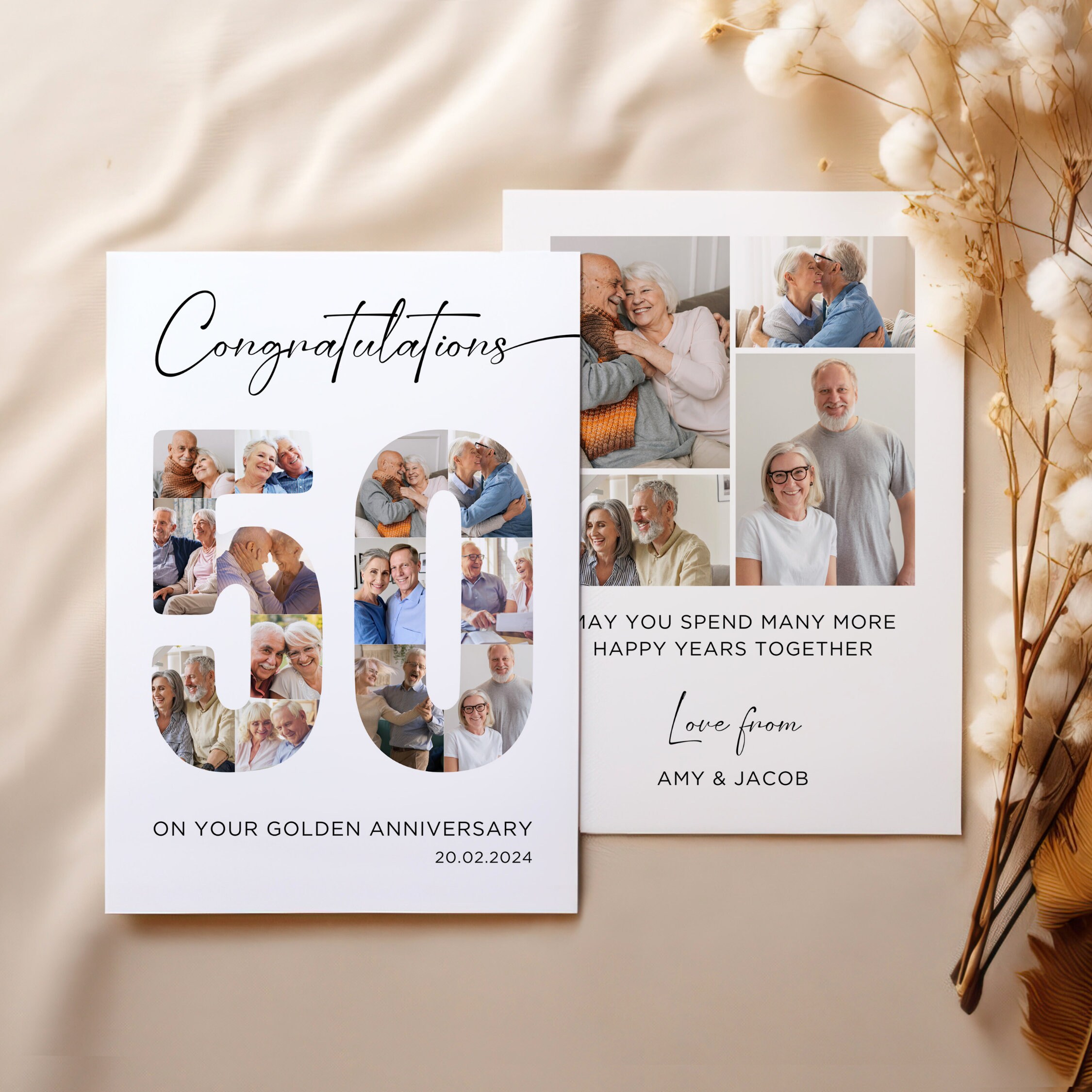 50th Anniversary Photo Collage Card, Gift for Mum and Dad, Golden ...