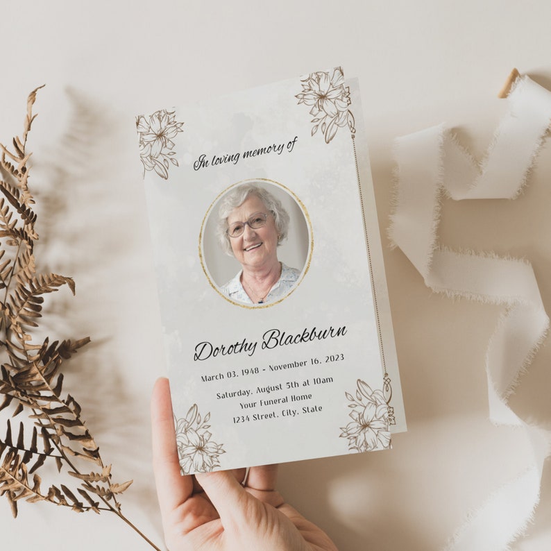 Floral Funeral Program Template Memorial Brochure Editable Funeral ...
